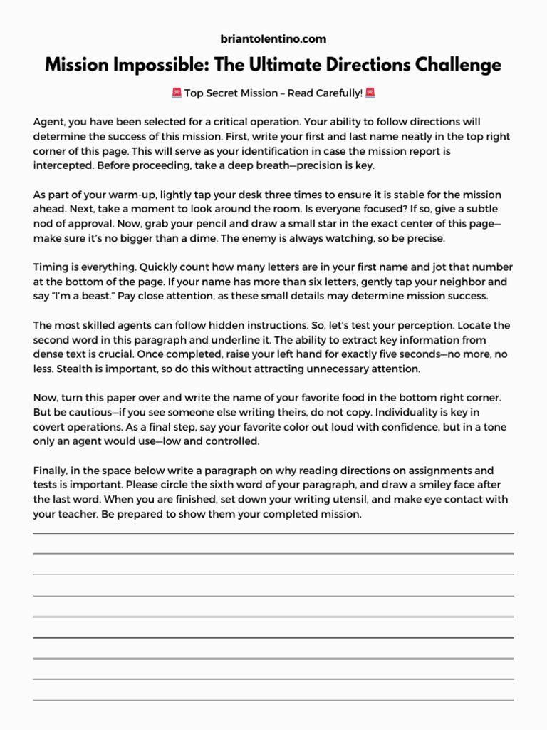 Mission Impossible: Directions Challenge | PDF