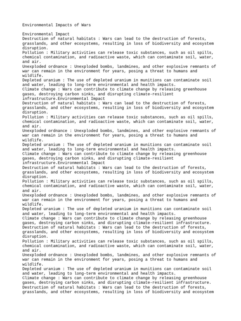 Environment Impacts of War | PDF | Environmental Degradation | Waste