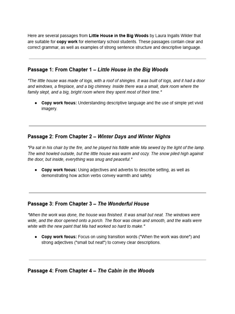 Copy Work From Little House in The Big Woods | PDF | Grammar | Linguistics