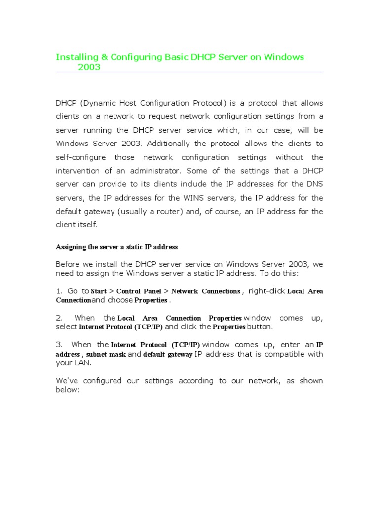 Installing & Configuring Basic DHCP Server On Windows 2003: Assigning ...