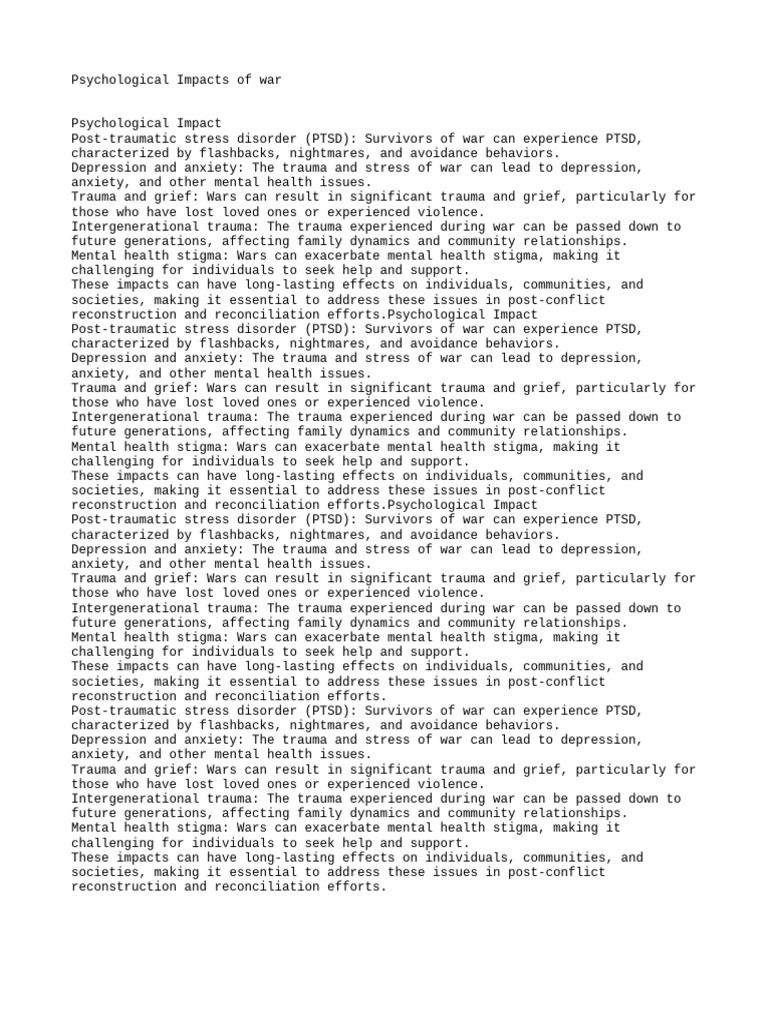 Psychological Impacts of War | PDF | Mental Health | Mental Disorder