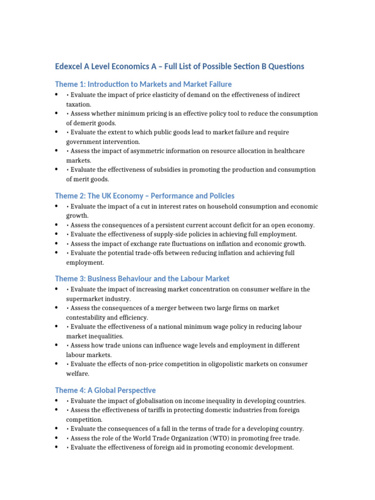 Edexcel A Level Economics Questions | PDF