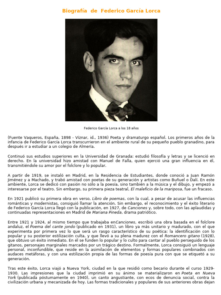 Biografía de Federico García Lorca | PDF | Federico García Lorca