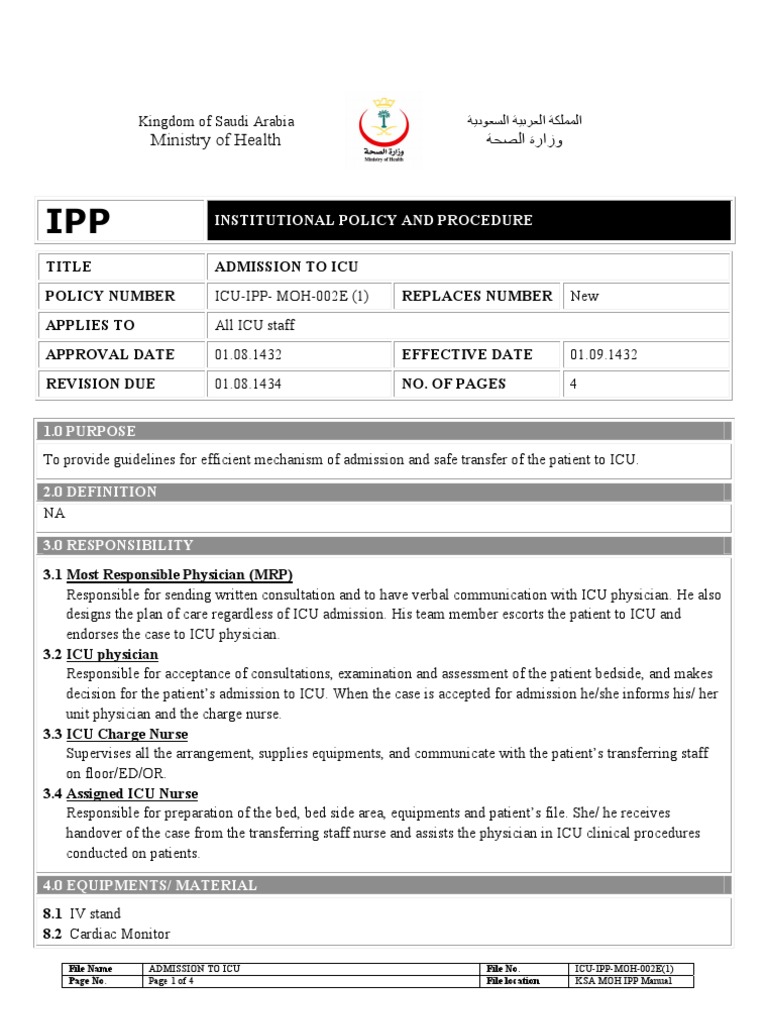 Admission To ICU | PDF | Intensive Care Unit | Patient