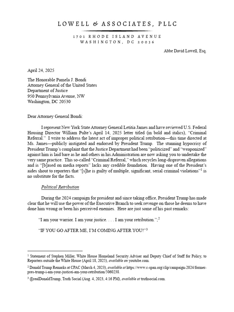 Letitia James Attorney Letter | PDF | Donald Trump | American Government