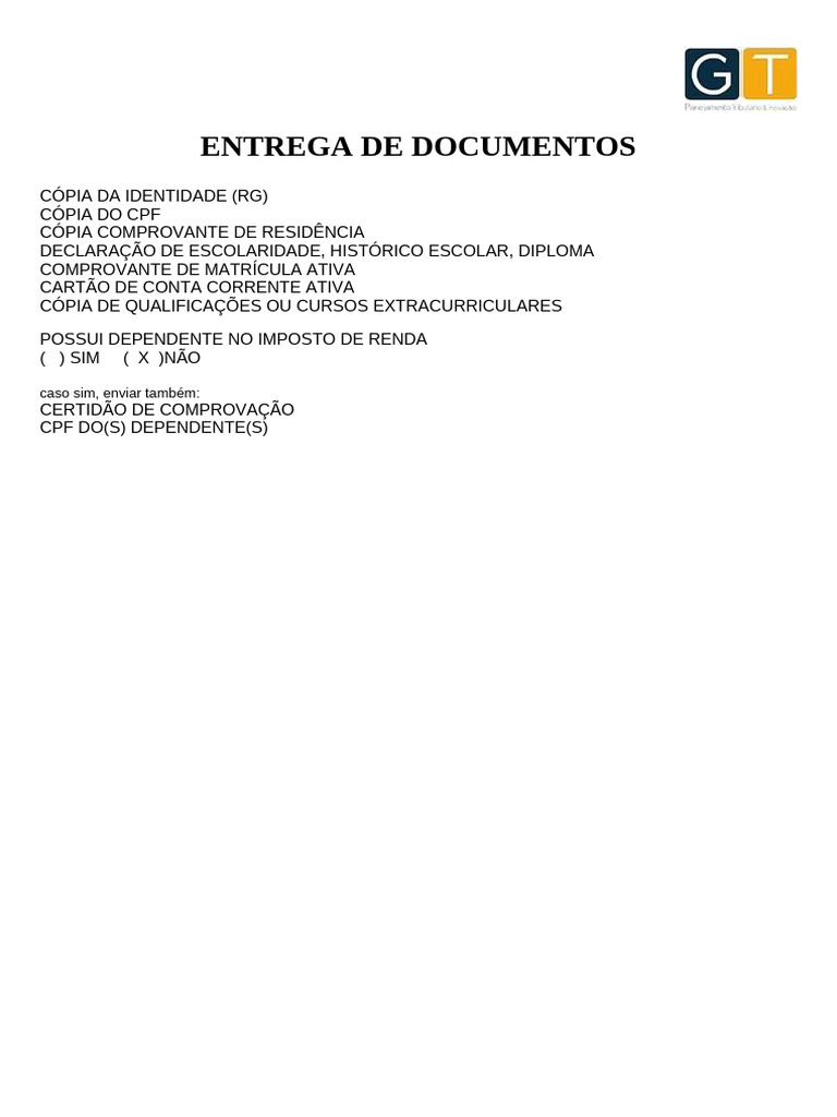 Entrega de Documentos - Estágio | PDF