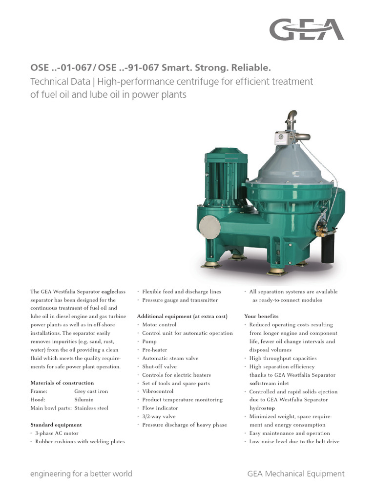 GEA Westfalia Separator OSE 01 and 91 Disc Centrifuges | PDF | Engines ...