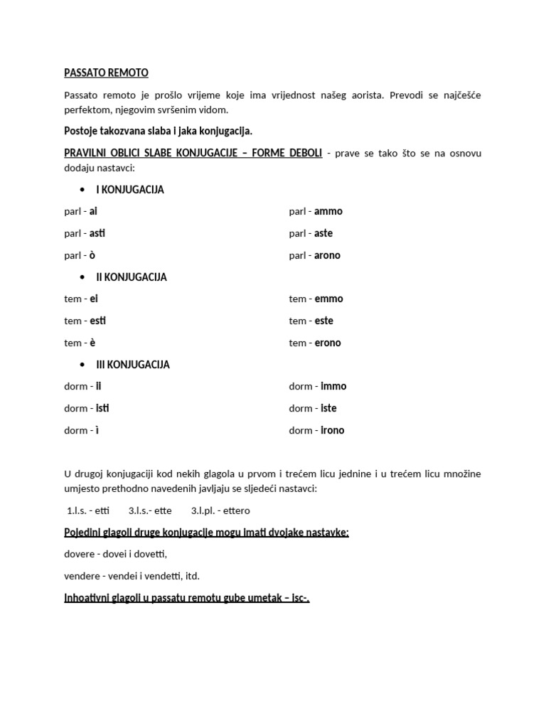 Passato Remoto I GODINA | PDF