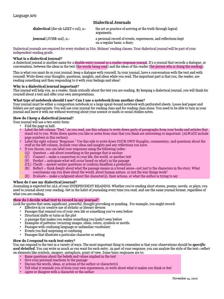 Dialectical Journal Information | PDF | Dialectic | Thought