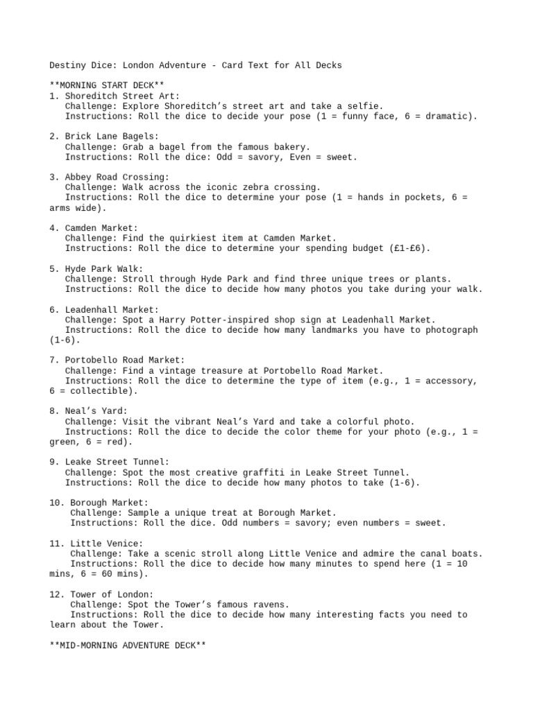 Destiny Dice Card Text | PDF