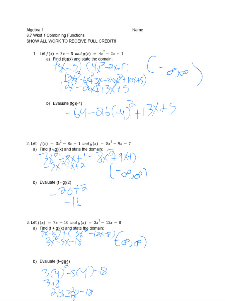8.7 WKST 1 Combining Functions | PDF