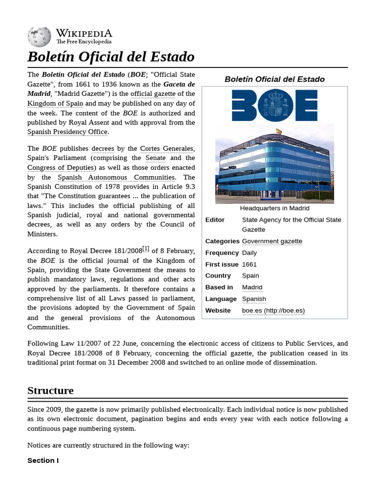 Overview of Boletín Oficial del Estado | PDF | Governance | Government