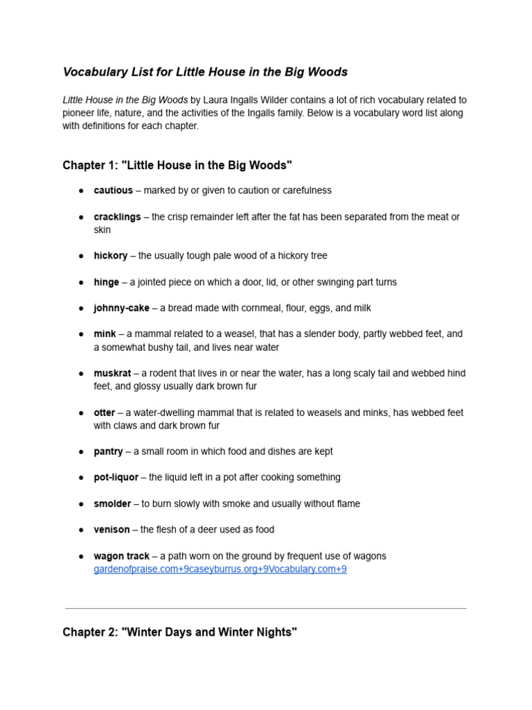 Vocabulary for Little House in the Big Woods | PDF | Maple Syrup