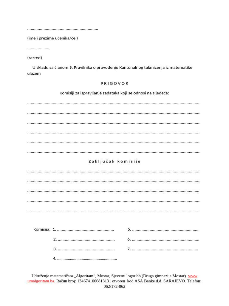 Obrazac Za Prigovor | PDF