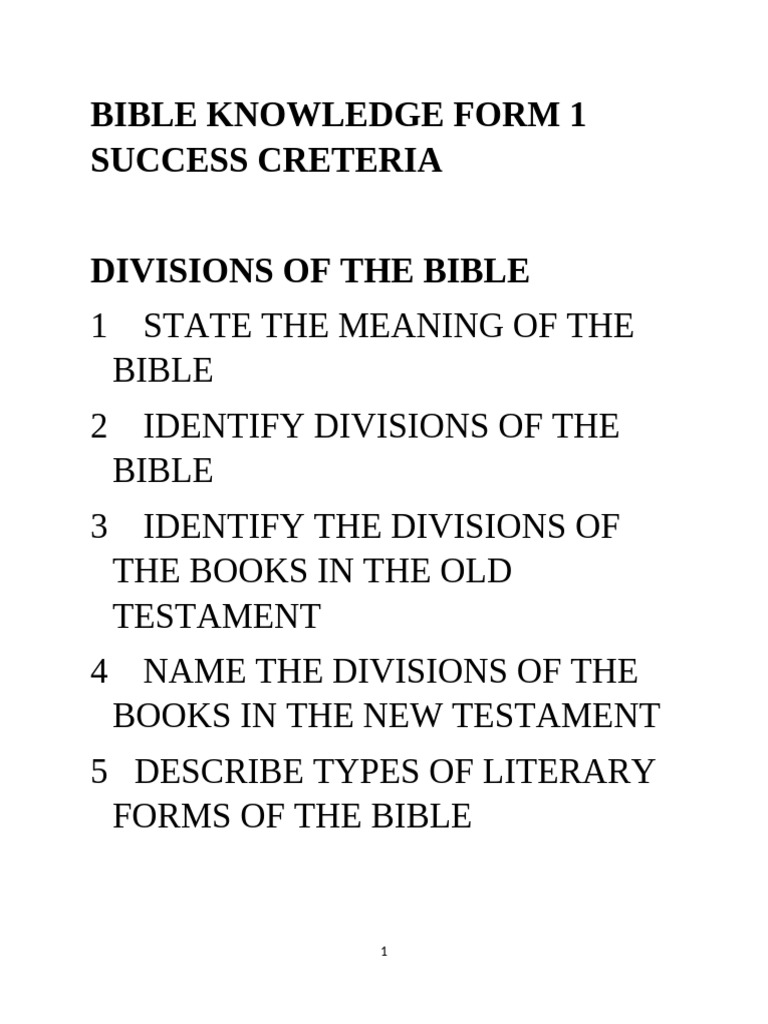 Bible Knowledge Form 1 Success Creteria | PDF