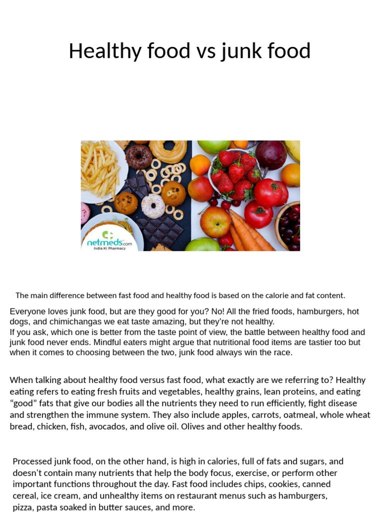Healthy Food vs Junk Food Explained | PDF