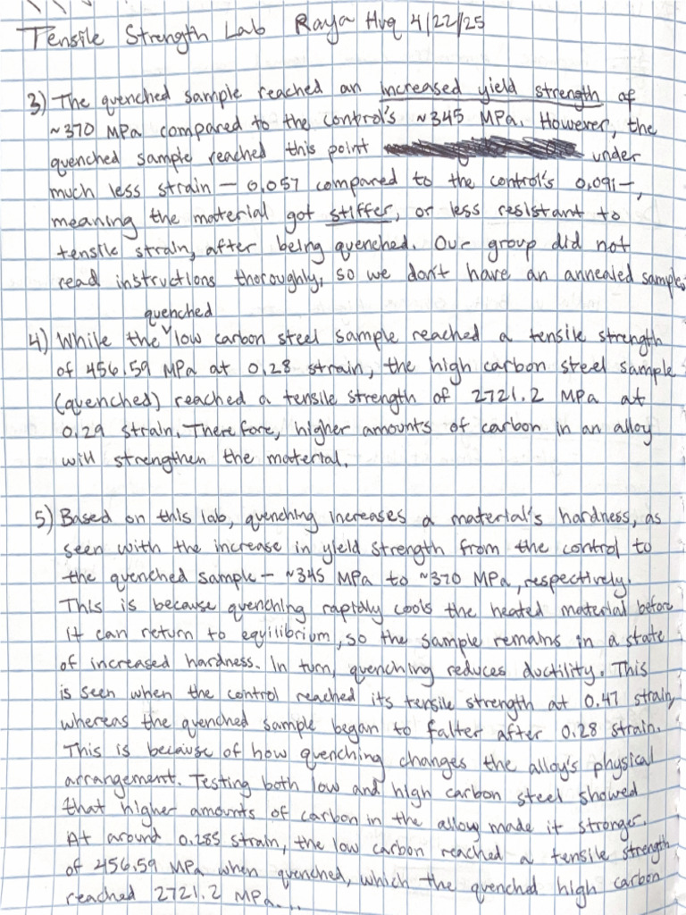 Tensile Strength Lab Report | PDF