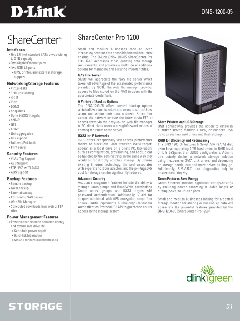 Datasheet - D-Link ShareCenter Pro 1200 | PDF | Backup | Computer Network