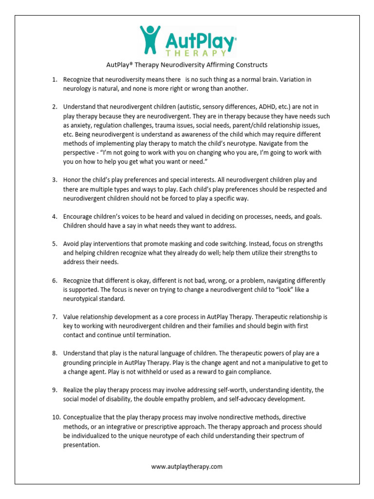 Autplay Therapy Neurodiversity Affirming Constructs | PDF | Behavioural ...