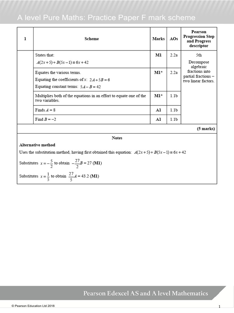 06b A Level Mathematics Practice Paper F - Pure Mathematics Mark Scheme ...