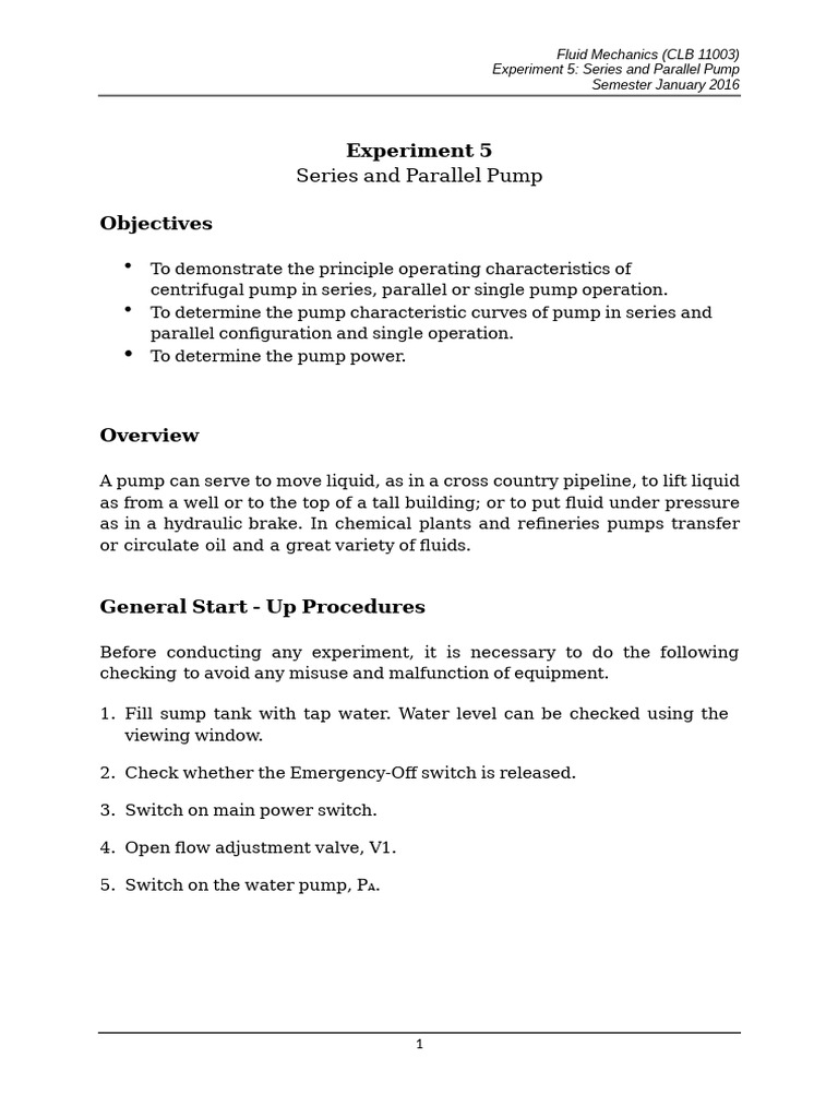 Experiment 5 Series and Parallel Pump | PDF | Pump | Valve