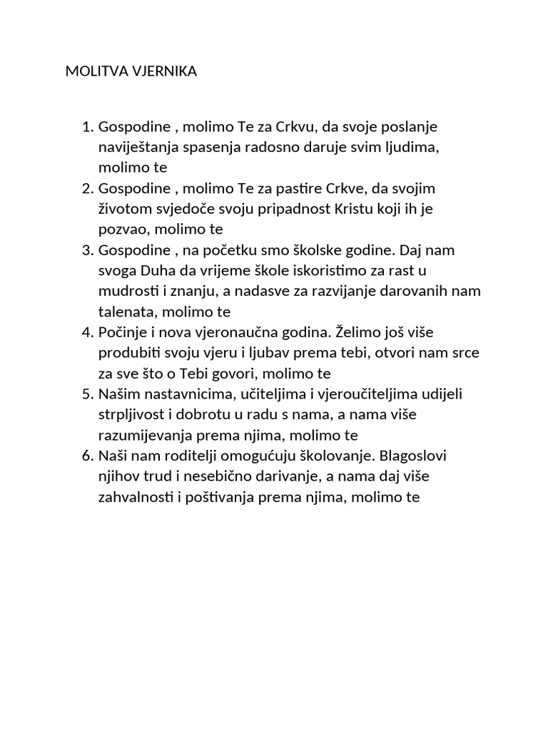 Molitva Vjernika | PDF