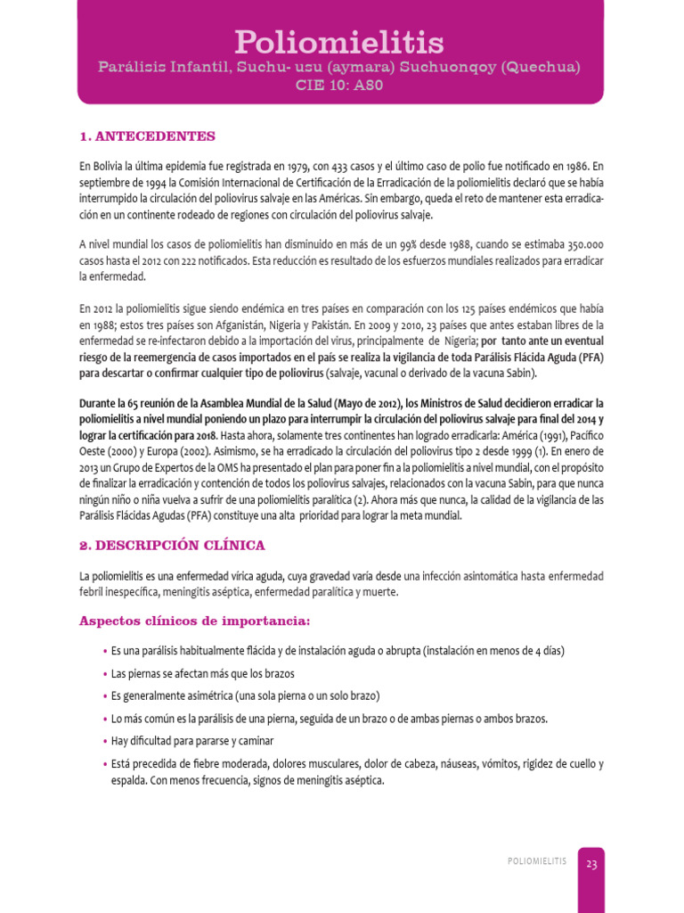 Vigilancia y Erradicación de Poliomielitis | PDF | Enfermedades y ...