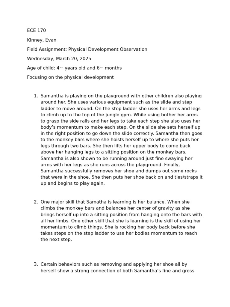 Physical Oberservation Evan K. | PDF | Playground