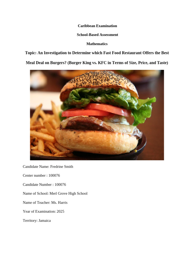 Maths SBA On Burger King and KFC | PDF | Menu | Fast Food