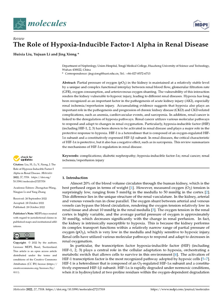 The Role of Hypoxia-Inducible Factor-1 Alpha in Renal Disease | PDF | Clinical Medicine ...