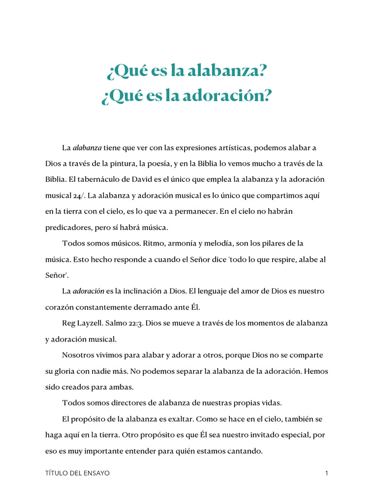 La Alabanza y Adoración a Dios | PDF | Víspera | Amor