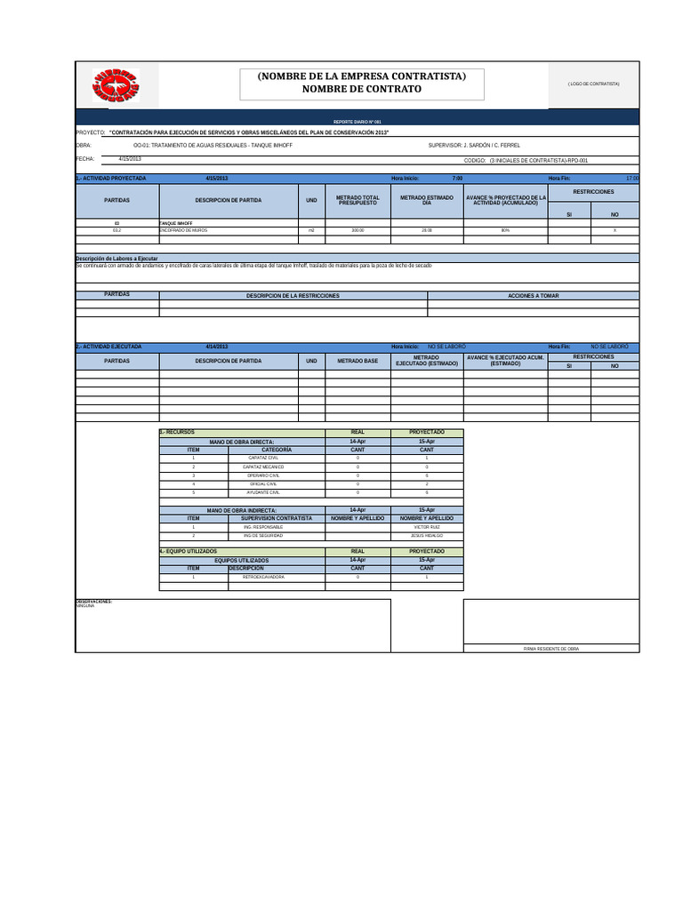 Formato de Reporte Diario | PDF