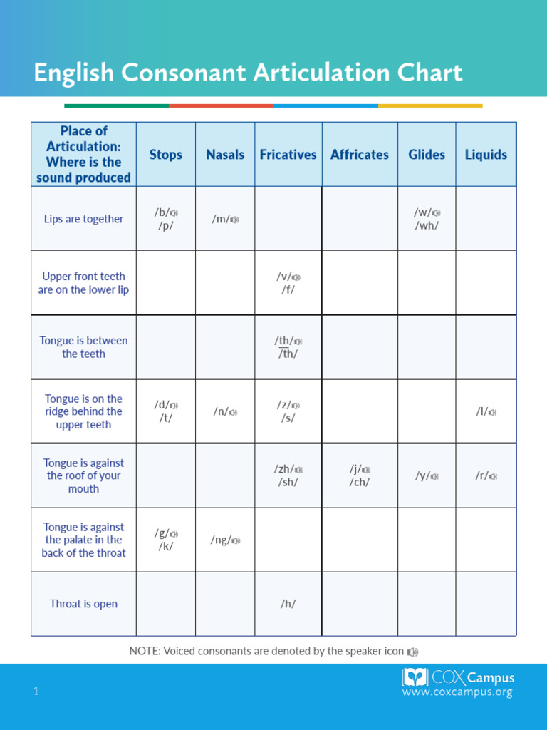 English Consonant Classification and Articulation Charts 07132023 | PDF ...