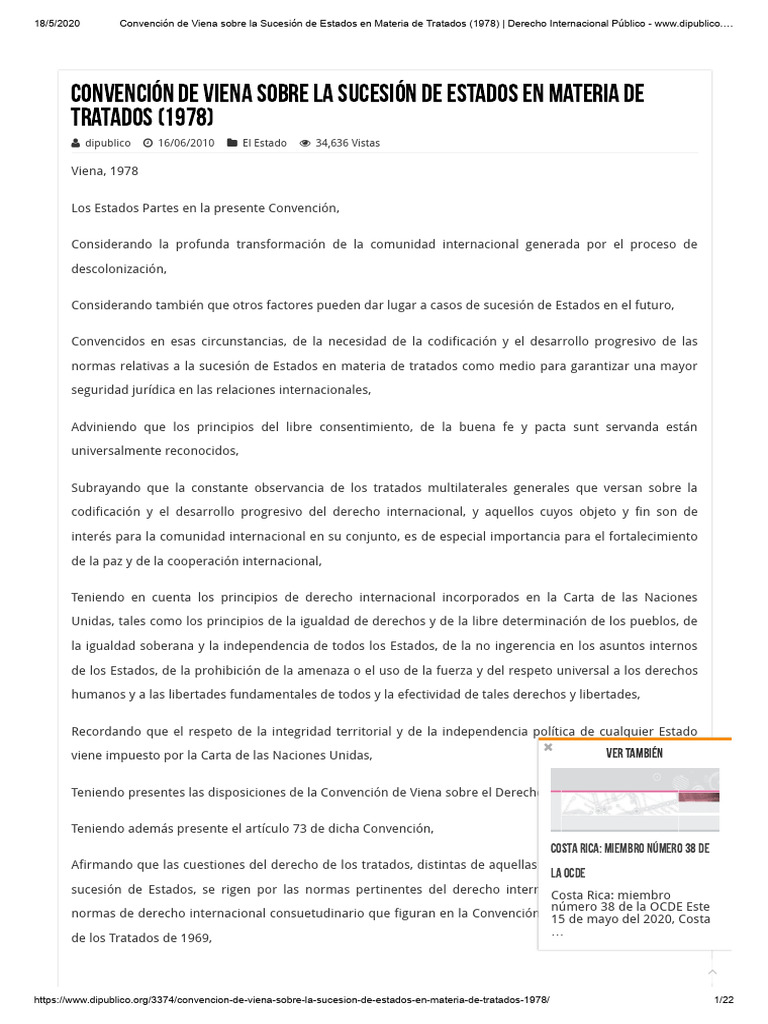 Conv de Viena S La Suc de Est en Materia de Tratados 1978 | PDF | Tratado | Convenio europeo de ...