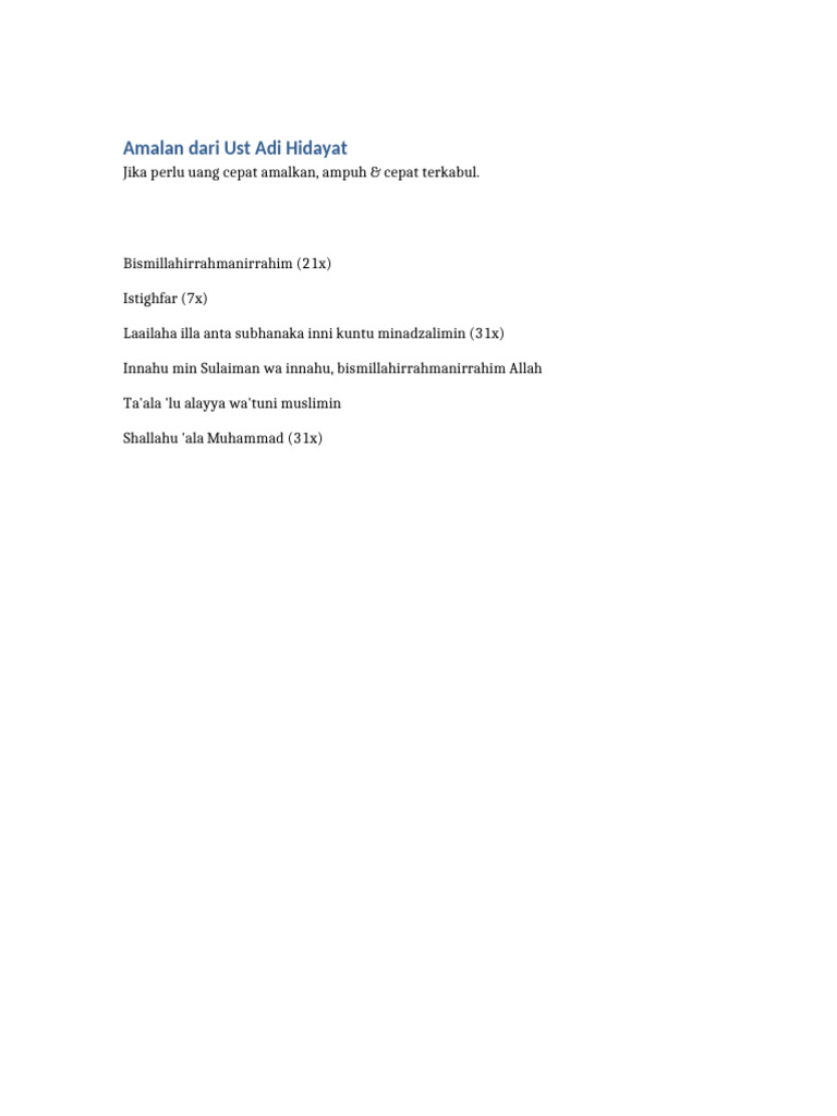 Amalan Ust Adi Hidayat | PDF