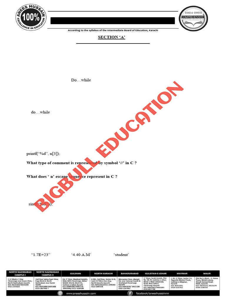 Bigbull Education Xii-Computer 2024-2025 | PDF | Integer (Computer Science) | String (Computer ...