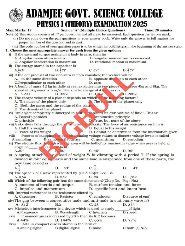 XI Physics Adamjee College | PDF