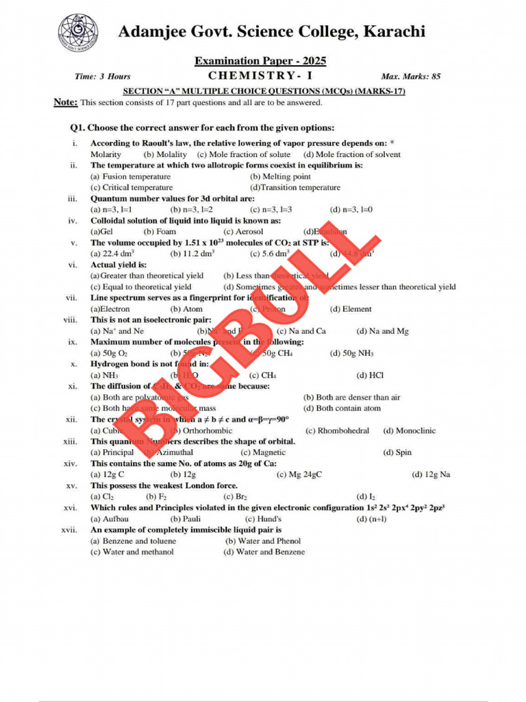 XI Chem Adamjee Government College | PDF