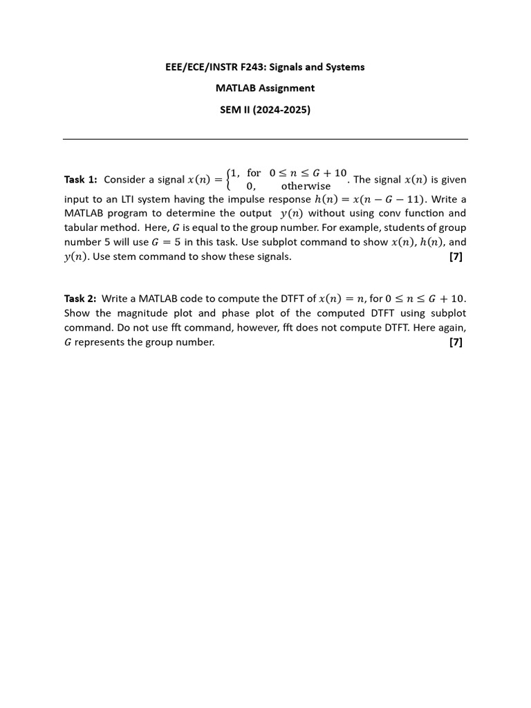 MATLAB Signals and Systems Assignment | PDF