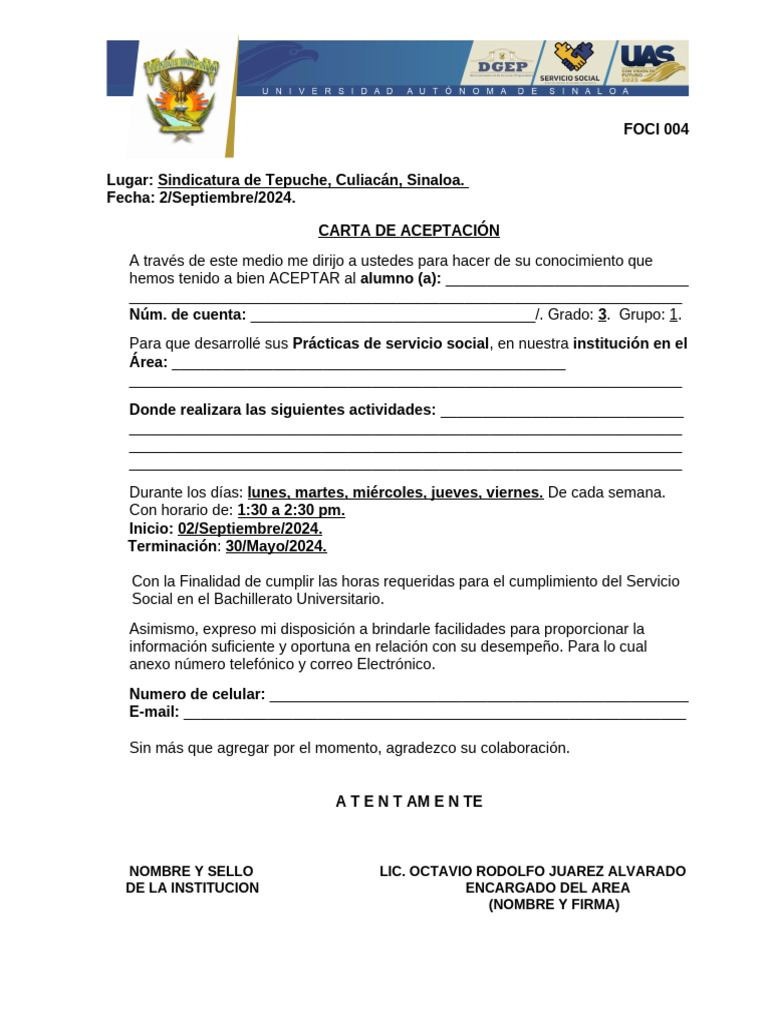 4to Form. Cart Aceptacion | PDF