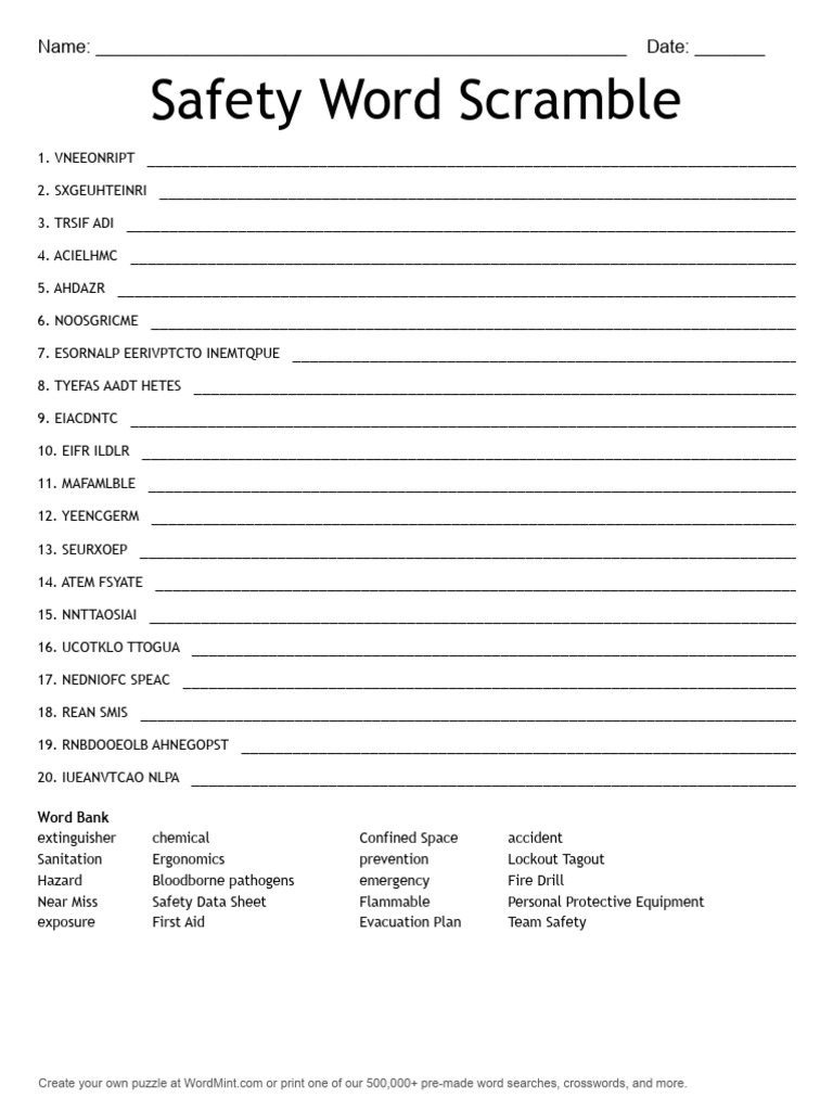 Safety Word Scramble 111fc3 616345dc | PDF | Labor Relations | Workplace
