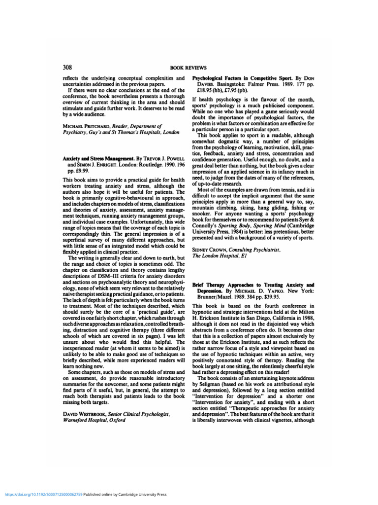 Anxiety and Stress Management by Trevor J Powell and Simon J Enright ...