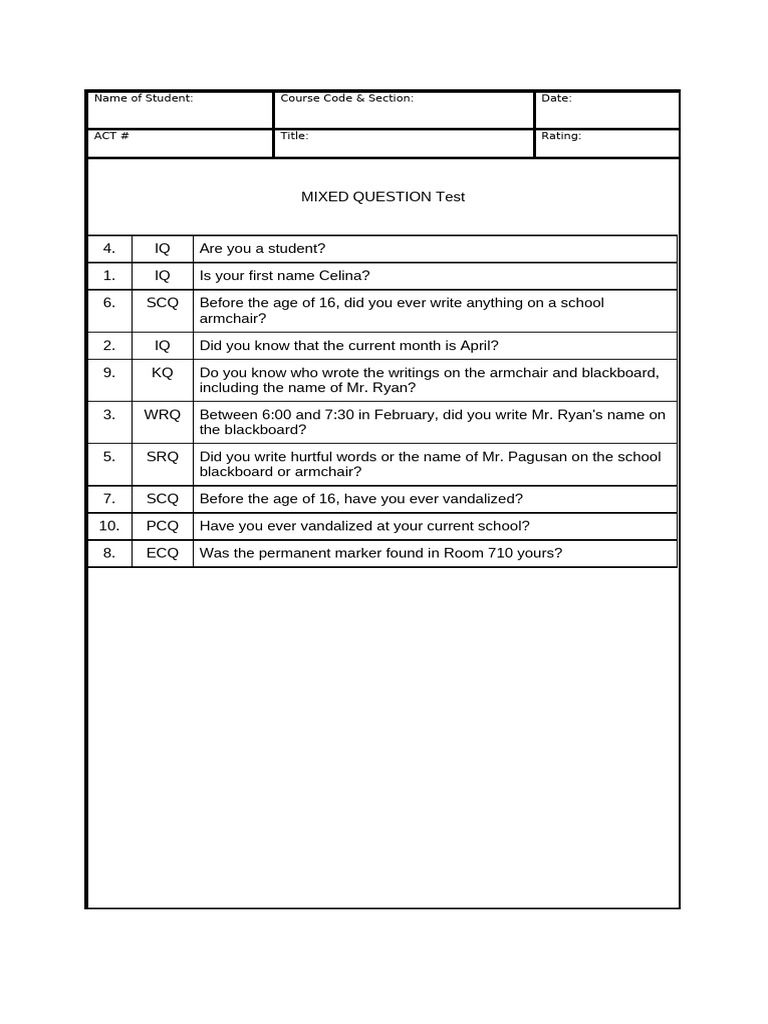 Mixed Question Test | PDF