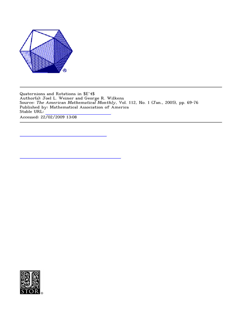 Quaternions and Rotations in E4 | PDF | Abstract Algebra | Mathematical ...