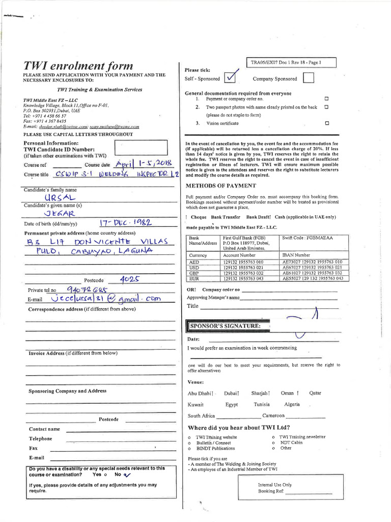 Sample Form Cswip | PDF