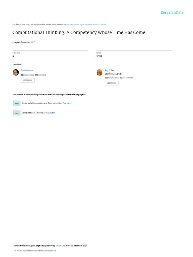 Grover Pea Computational Thinking A Competency Whose Time Has Come | PDF | Abstraction (Computer ...