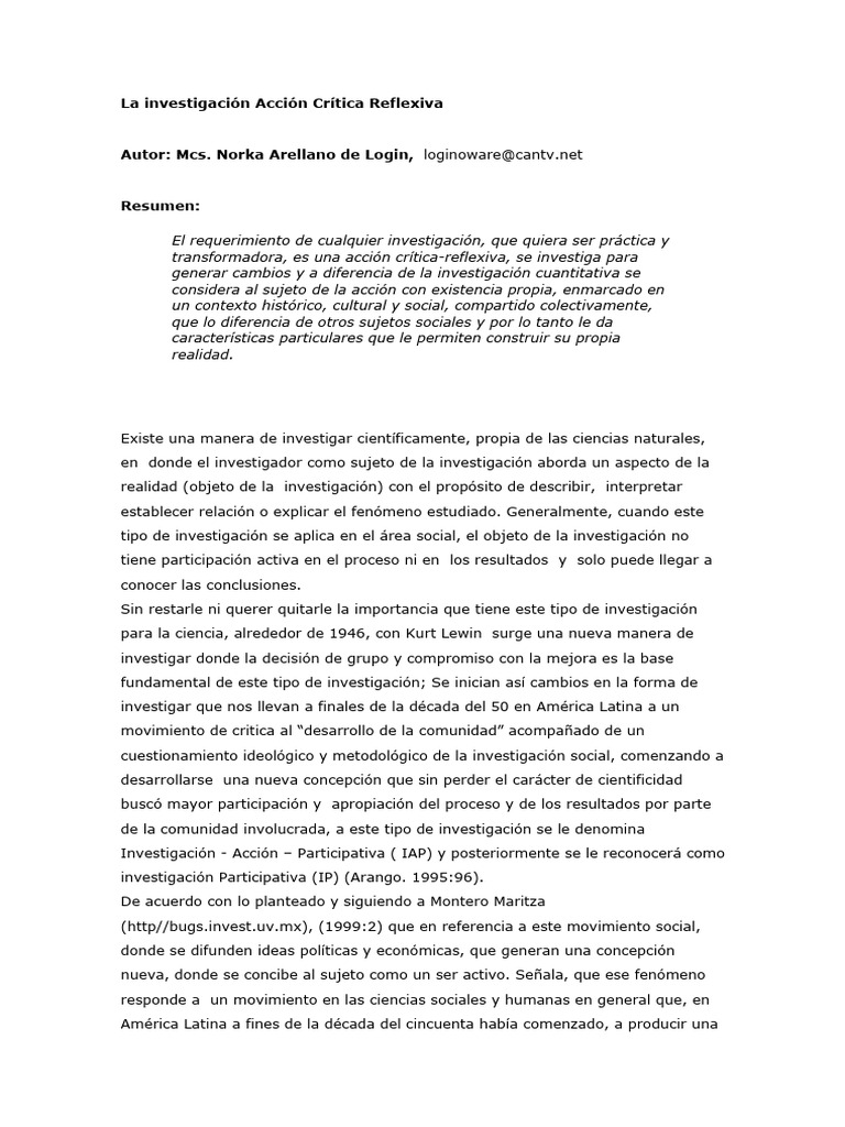 Arellano - La I-A - Critica Reflexiva | PDF | Comunidad | Conocimiento