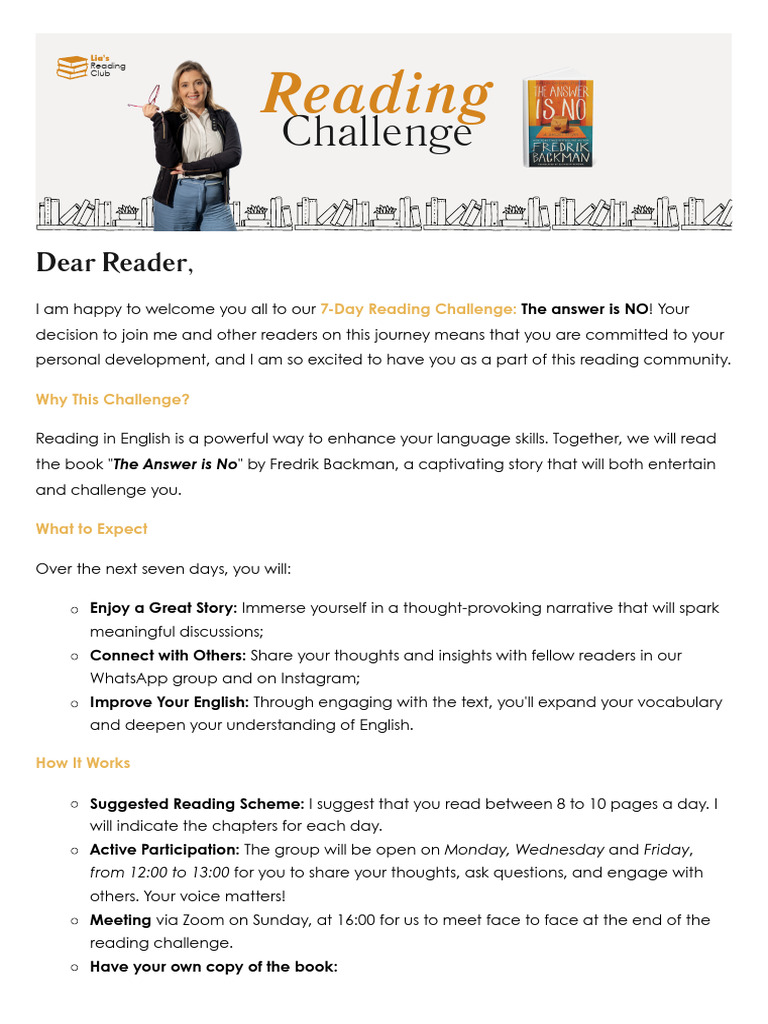Dear Reader - The Answer Is No - Reading Challenge | PDF