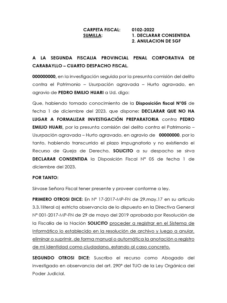 Declarar Consentida y Anulacion SGF | PDF