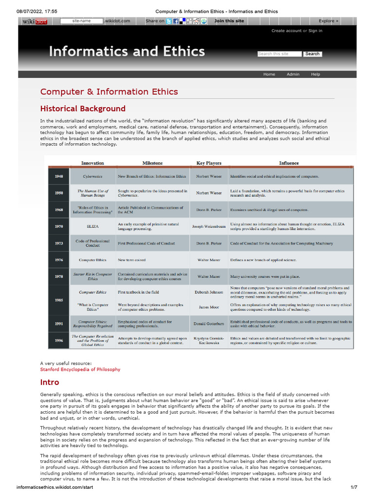 Computer & Information Ethics - Informatics and Ethics | PDF | Malware | Spyware